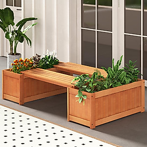 Toolsempire Outdoor Planter Bench, 45 Gallon Outdoor Bench Wooden Raised Garden Bed with Planter Box, 2-in-1 Wood Planter Bench Deck Plant Box for Porch, Patio, Garden & Backyard
