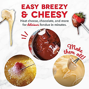 Dash Deluxe Stainless Steel Fondue Maker with Temperature Control, Fondue Forks, Cups, and Rack, with Recipe Guide Included, 3-Quart, Non-Stick – Grey