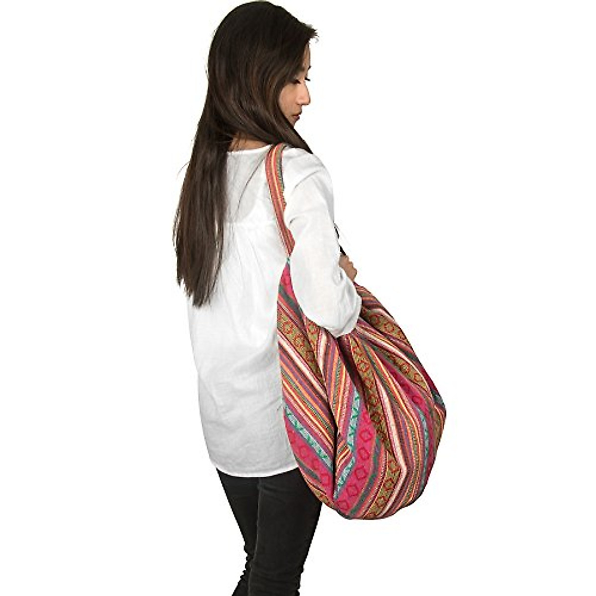 Pink Jacquard Cotton Shoulder Travel Canvas Tote Bag Hobo Style Casual Market Purse Handbag