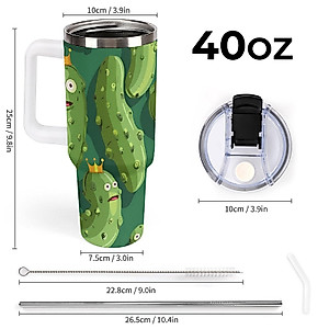 Dill Pickles Insulated Tumbler with Handle Stainless Steel Travel Coffee Mug with Lid And Straw 40oz