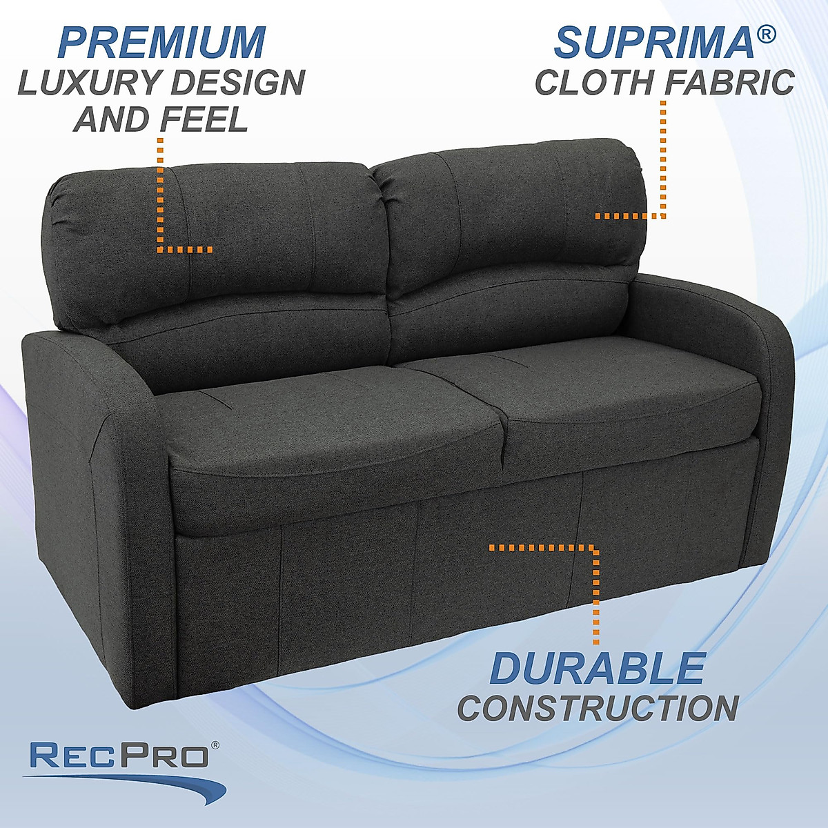 RecPro 65" Jack Knife RV Sleeper Sofa with Arms | RV Furniture | Zero Wall Hugger | Cloth (Fossil)