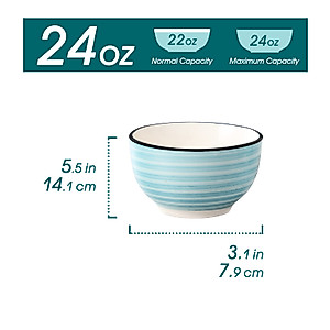 vancasso Bonbon 24oz Stoneware Cereal Bowls 5.5 Inch Microwave & Dishwasher Safe Lead-free Soup Bowls Blue Bowls Kitchen Bowl for Pasta Oatmeal Salad Dessert