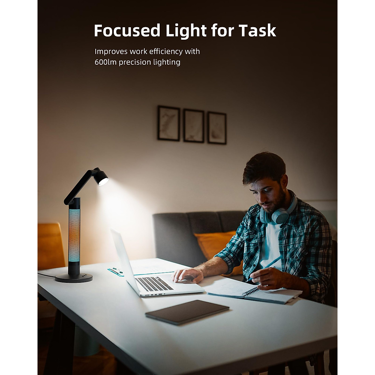 Lytmi 3-in-1 LED Desk/Task/Reading Light for Office, CRI95 Eye-Caring Architect Desk Lamp, 360°Rotatable Swing Arms, Dimmable Table Lamp with Atmosphere Lighting for Computer Monitor Desktop Bedside