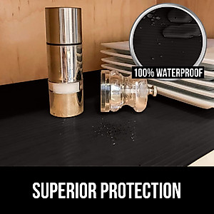 Gorilla Grip Under Sink Mat and Drawer Liner, Under Sink Mat Size 24x30, Absorbent Mat for Below Sinks, Drawer Liner Size 17.5x20 in, Strong Grip Liners for Drawers, Both in Black, 2 Item Bundle