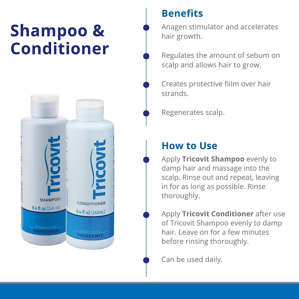 Tricovit Shampoo - Routine Hair Growth Shampoo For Thinning Hair - Promotes Stronger and Thicker Hair With Natural Active Ingredients - 8.4 oz