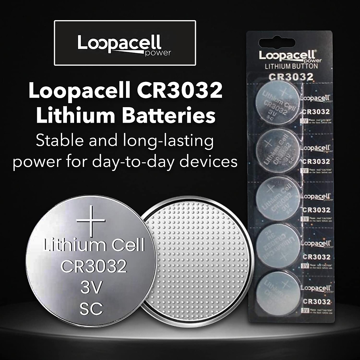 LOOPACELL CR3032 Battery - 3V Lithium Button Cell Coin Batteries