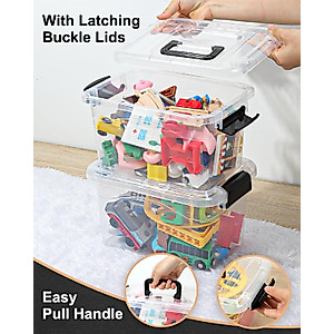 NEATJELAI Plastic Storage Bins with Lids -Storage Organizer Bins with Black Buckle Lids, Stackable Storage Bins with Lids for Home Office Closet Art Supplies Organization,6 Packs, Clear