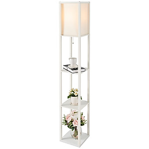 VONLUCE Etagere Floor Lamp with Shelves, Standing Lamp with 3 Wood Display Storage Shelves for Corner Living Room Bedroom Bedside, Modern Floor Lights with LED Bulb