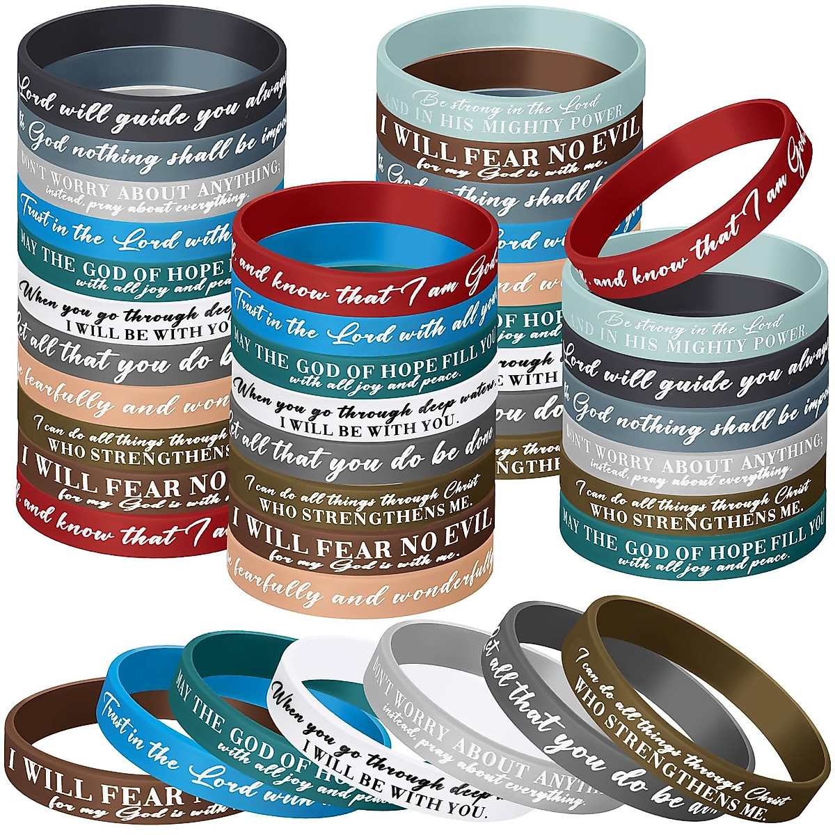 Ecation Bible Verses Bracelets Bulk Scripture Silicone Bracelets Inspirational Motivational Quote Rubber Wristbands Christian Bracelets for Women Men Easter Carnival Party Favors(48 Pcs,Classic)
