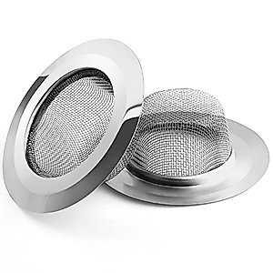 LotFancy Kitchen Sink Strainer, 2Pcs Stainless Steel Mesh Drain Strainer, Large Wide Rim 4.5" Diameter, 1.5" Deep Drain Screen, Anti Clogging
