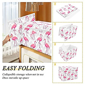 CaTaKu Flamingos Grey Geometric Storage Bins with Lids and Handles, Fabric Large Storage Container Cube Basket with Lid Decorative Storage Boxes for Organizing Clothes
