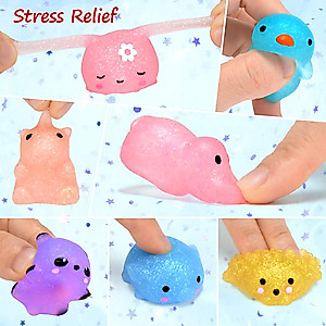 LUDILO Mochi Animal Squishies Toys 2nd Generation Glitter Mochi Squishy 28pcs Kawaii Mini Squishies Party Favors for Kids Stocking Stuffers Class Prizes Valentines Birthday Gifts Easter Egg Fillers