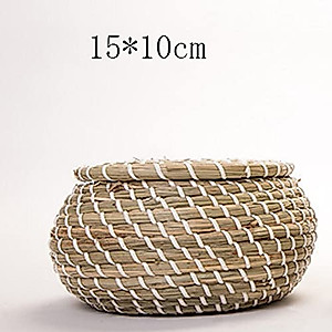 UXZDX Straw Hand-Woven Storage Basket, Wicker Basket with Lid, Family Storage Tissue Storage Basket (Size : 15cm)