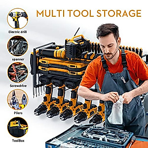 THILEMON Power Tool Organizer, 3 Layers 7 Drill Holder Heavy Metal Power Tool Organizer Wall Mount, Garage Organization, Power Tool Organizer