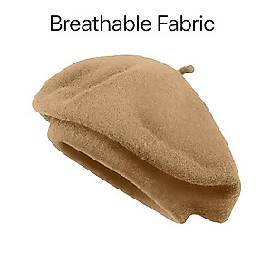 Parquet Solid Color French Beret Wool Material. Classic French, Casual and Chic Lightweight Beanie Cap Hat Tan