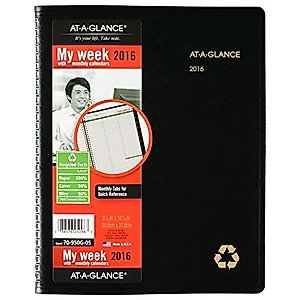 AT-A-GLANCE Weekly / Monthly Appointment Book / Planner 2016, Recycled, 8.25 x 10.88 Inches, Black (70-950G-05)