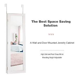 Giantex Jewelry Cabinet Armoire Door Wall Mounted, Full Length Mirror and 5 Storage Shelves for Display Bracelets Rings Cosmetics Hanging Organizer, Mirrored Storage Jewelry Cabinets