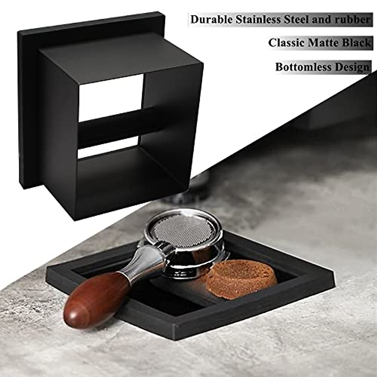 DIBTSA Espresso Coffee Ground Knock Box Chute, Built-in Desktop Waste Bucket, Stainless Steel Bottomless Knocking Residue Box (Rectangle)