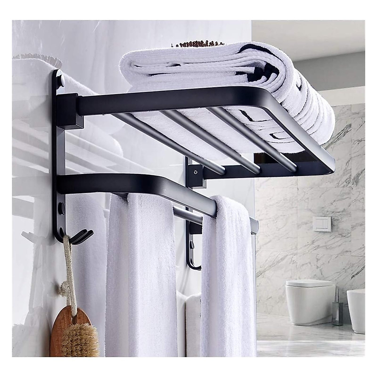 Towel Racks Towel Shelfs,Bathroom Towel Rack Aluminum Alloy Black Oil Brushed Bath Towel Holder Foldable Fixed Bath Towel Holder Space Aluminum Bathroom Shelf Bathroom Kitchen Hardware/39Cm (Size : 3