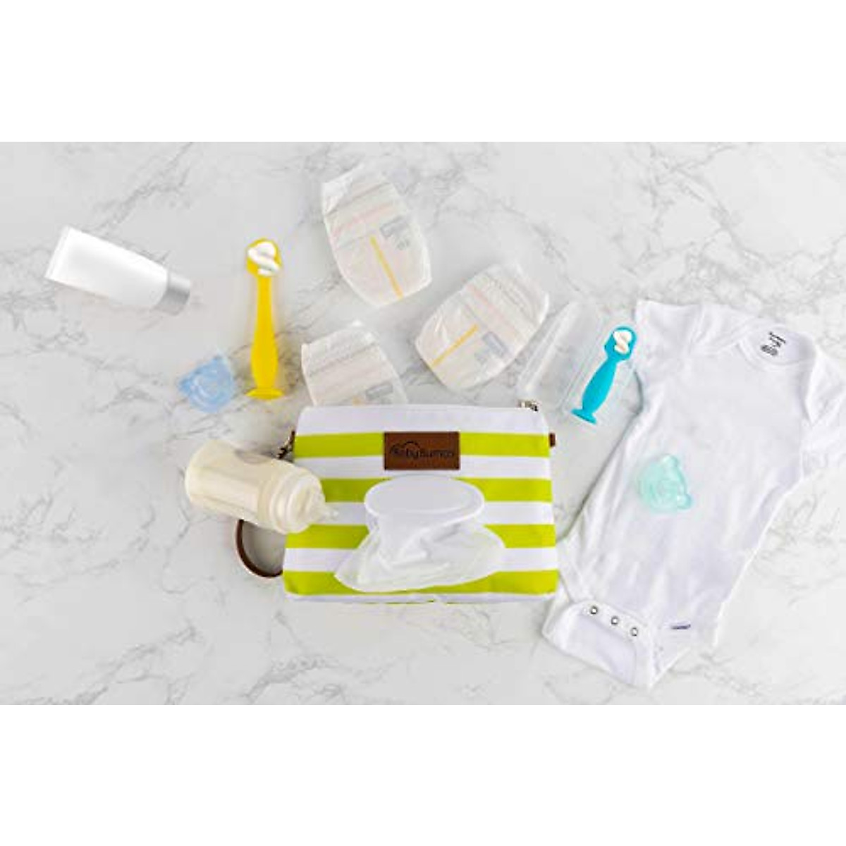 Bumco Diaper Clutch Bag and Mini Diaper Cream Spatula - Baby Travel Essential, Small Baby Bag with Wipes Dispenser, BPA-Free Butt Spatula Baby, Mini Diaper Cream Applicator with Case, Baby Essentials