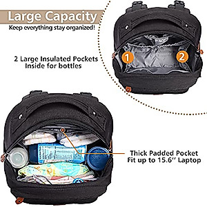 BabbleRoo Diaper Bag Backpack, Unisex Baby Bags with Changing Pad, Pacifier Case & Stroller Straps, Multifunction Waterproof Travel Back Pack for Boys Girls, Black