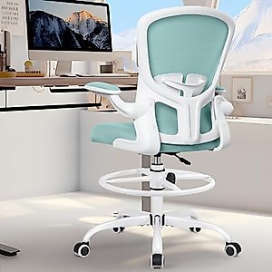 FelixKing Drafting Chair, Tall Office Chairs with Footrest Ring, Home Standing Desk High Chair with Lumbar Support Adjustable Counter Height Ergonomic Swviel Rolling Chairs for Working (Light Blue)