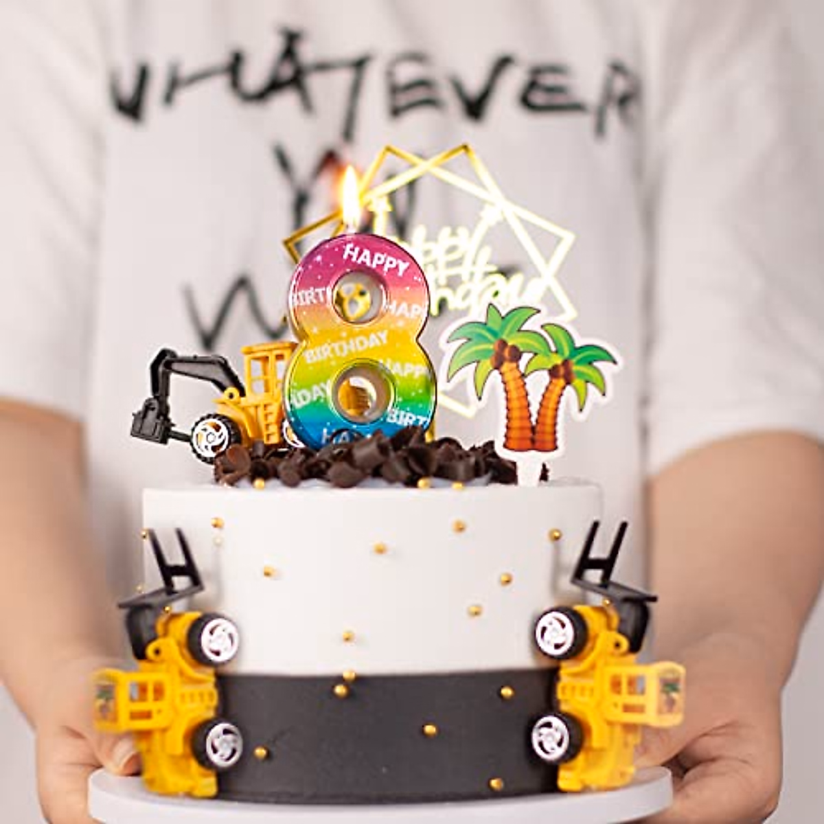 DERVENTA Birthday Candles Big Numbers Multicolored 3.7 inch Party Cake Topper 1 Piece (Number 8 Multi-Colored)