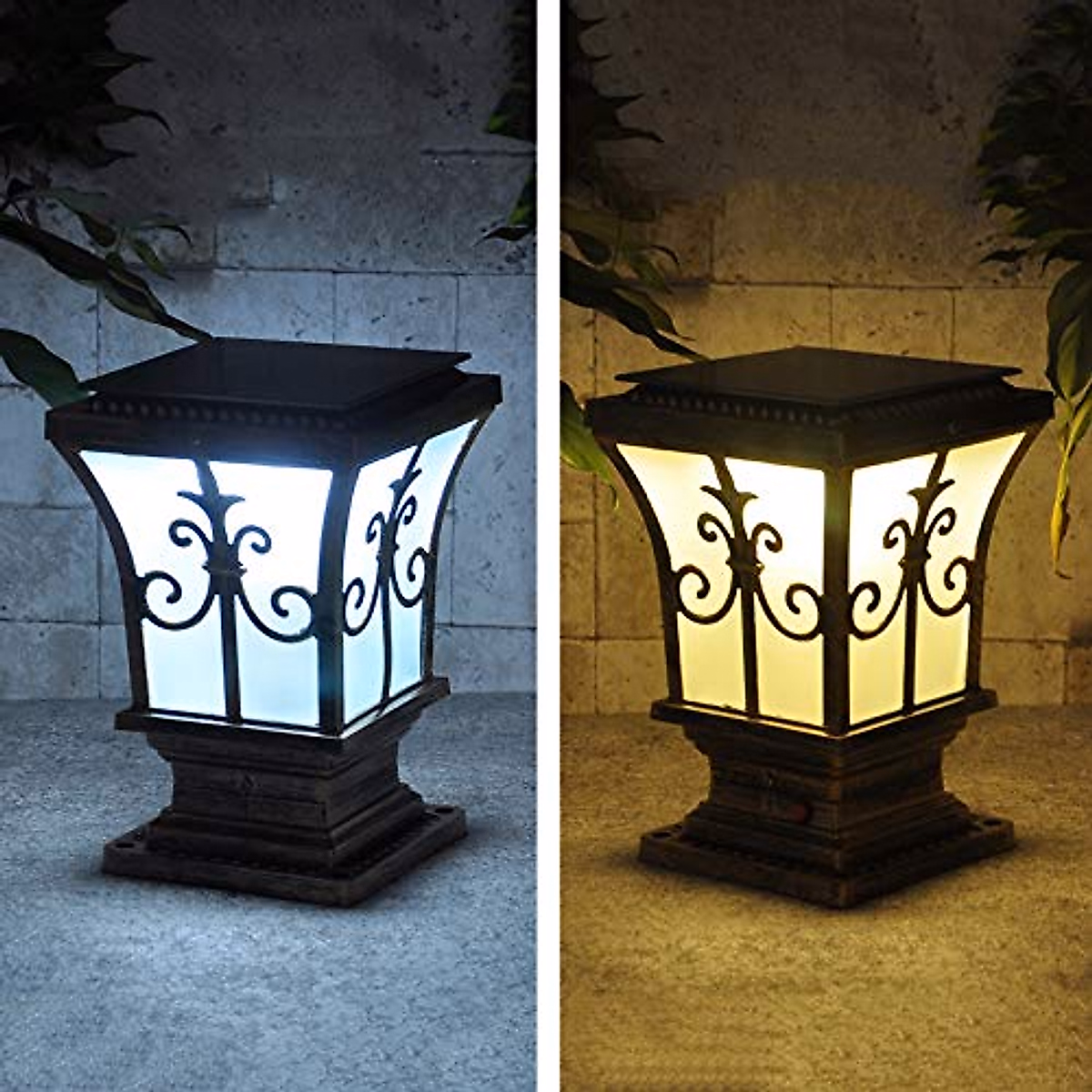ROLTIN Creative European Victoria Retro Outdoor Solar Energy Column Lamps Bronze Square LED Pillar Post Light Aluminum Metal Landscape Lighting Exterior Villa Garden Pati