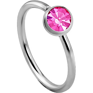 Forbidden Body Jewelry 20g Surgical Steel 8mm Pink CZ Crystal Hoop Nose Ring