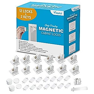 Vmaisi Adhesive Magnetic Cabinet Locks (12 Locks and 2 Keys)