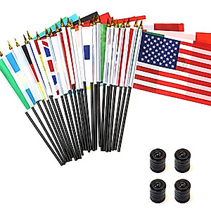 ANLEY 24 Countries Deluxe Desk Flags Set - 8 x 5 Inches Miniature American US Desktop Flag with 13" Black Pole - Vivid Color and Fade Resistant - Come with Black Base and Golden Top