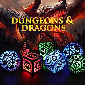 DND Dice Rechargeable with Charging Box, Light up Dice 7 PCS LED Electronic Dices, Dungeons and Dragons Dice Polyhedral Dice Sets for Tabletop Games ZHOORQI D&D Dice Role Playing Game (3 Color Light)