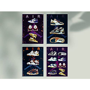 Sneaker Air Jordan Wall Art Poster Prints Set of 4 No1, Shoes Poster Art Sports, Themed Wall Art For Basketball fans Boys Room, Shoes Collection Aesthetic Cool Poster for Teen Boys Guys Men Room Dorm Bedroom Wall Decor Size 11.7x16.5 inch UNFRAMED (Sneake