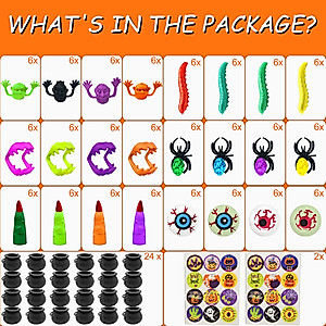 168 PCS Halloween Party Favors 24 Pack Prefilled Small Plastic Witch Cauldron Halloween Toys in Bulk Halloween Prizes Gifts for Kids Trick or Treat Halloween Goodie Bag Fillers Party Favor Toys