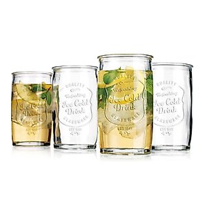 Glaver's Drinking Glasses Set of 4, Vintage Italian Style – Elegant 20 Oz Clear Tumbler Glassware Set– Genuine Artisan-Made for, Refreshing Drinks, Beverages, Cocktails.
