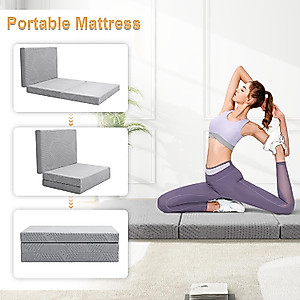 MUUEGM Tri Folding Mattress 4 Inch Twin Trifold Memory Foam Mattress Foldable Bed Mattress with Washable Cover Portable Mattress for Yoga/Camping/RV/Guest Beds,CertiPUR-US Certified,Grey