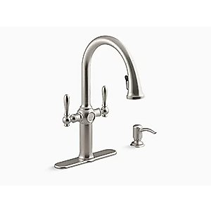 KOHLER K-R24937-SD-VS Neuhaus Pull Down Kitchen Faucet, 2-Spray Faucet, Kitchen Sink Faucet with Pull Down Sprayer in Vibrant Stainless