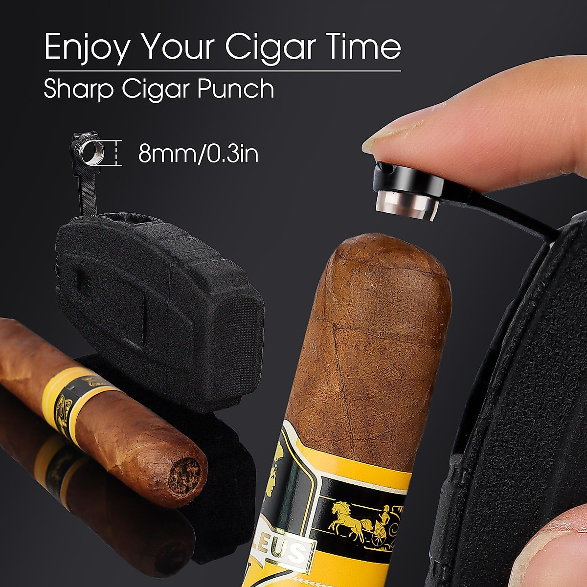 All-in-One Torch Cigar Lighter with Adjustable Jet Dual-Flame, Built-in Cigar Punch/Holder, Honorable Gift for Men, Birthday, Windproof Refillable Butane Cool Lighters for Smoking, Candles