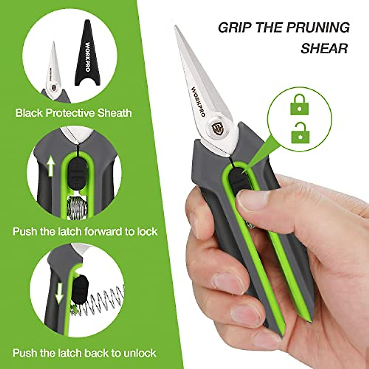 WORKPRO Pruning Shears,6.25'' Gardening Hand Scissors with Sheath,Stainless Steel Straight Blade Hand Pruner for Precision Pruning and Trimming
