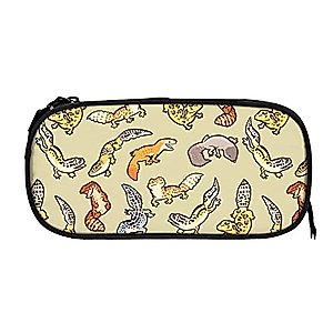 Gesey-R4T Cartoon Cute Leopard Gecko Pattern Pen Pencil Case Bag Big Capacity Multifunction Storage Pouch Organizer with Black One Size