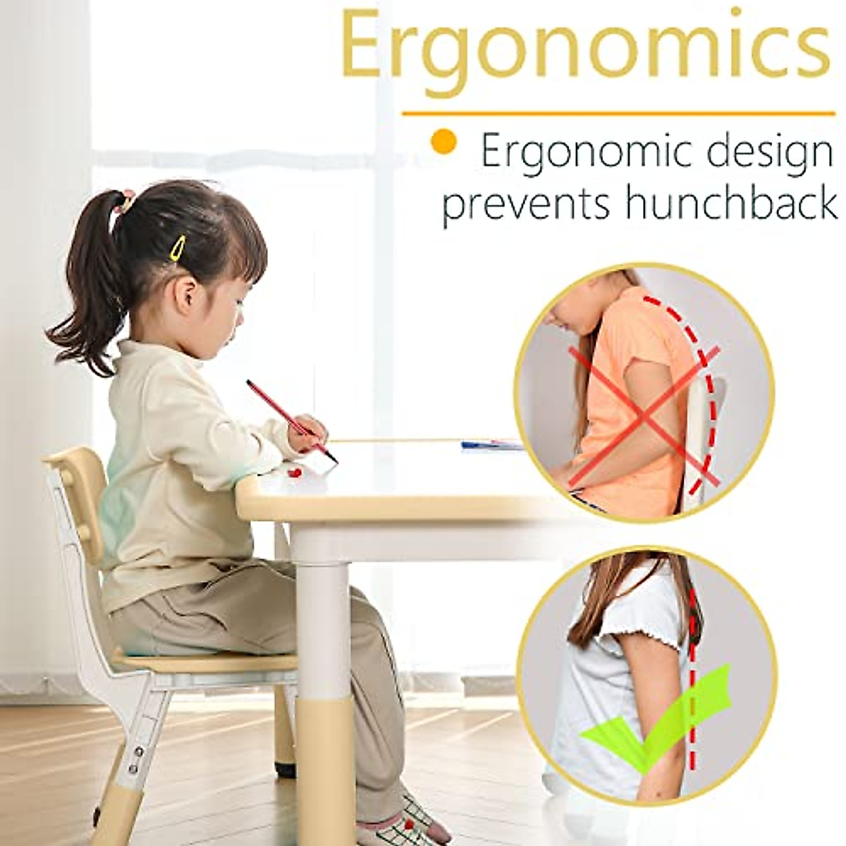 Tigasy Kids Adjustable Table and 4 Chairs Set,Toddler Table and Chairs for Ages 2-12,Upgrade Graffiti Desktop,Max 350lbs.