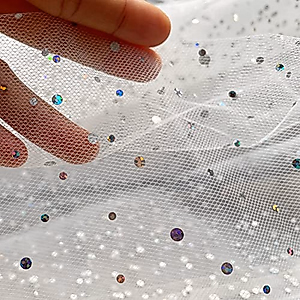 White Glitter Tulle Fabric Rolls 63 inch by 5 Yards Sequin Tulle Netting Fabric for Tutu Skirt Sewing DIY Crafts Wedding Birthday Baby Shower
