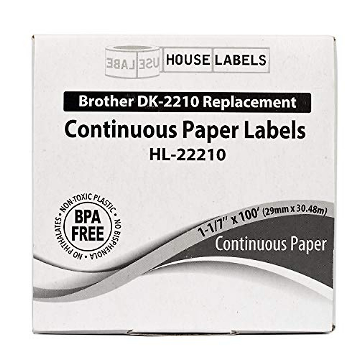 HOUSELABELS Compatible with DK-2210 Replacement Roll for Brother QL Label Printers; Continuous Length Labels; 1-1/7" x 100 feet (29mm*30.48m) - 12 Rolls