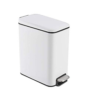 MYBA Trash Can Square Stainless Steel Kitchen Office Living Room Trash can,Foot Pedal Trash bin Removable Liner Plastic Waste bin, 5L/10L Garbage Bin (Color : White-1, Size : 5L)