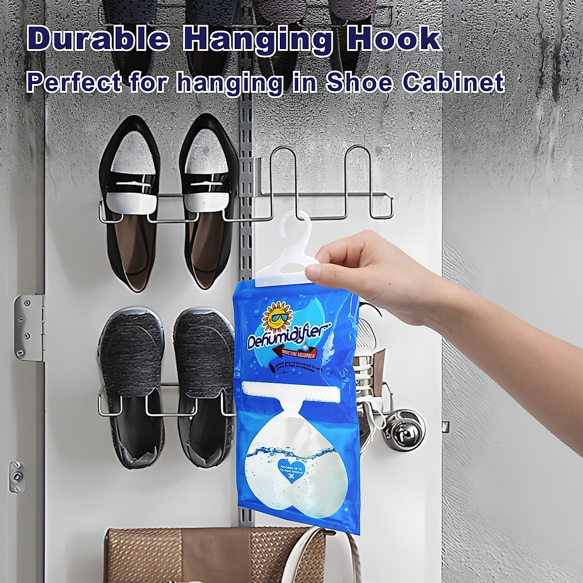Argendon Hanging Dehumidifier Bags, Efficient Dehumidifier Bags for Shoe Cabinet, Space-Saving Hanging Design, Simple to Use, 2 Pack