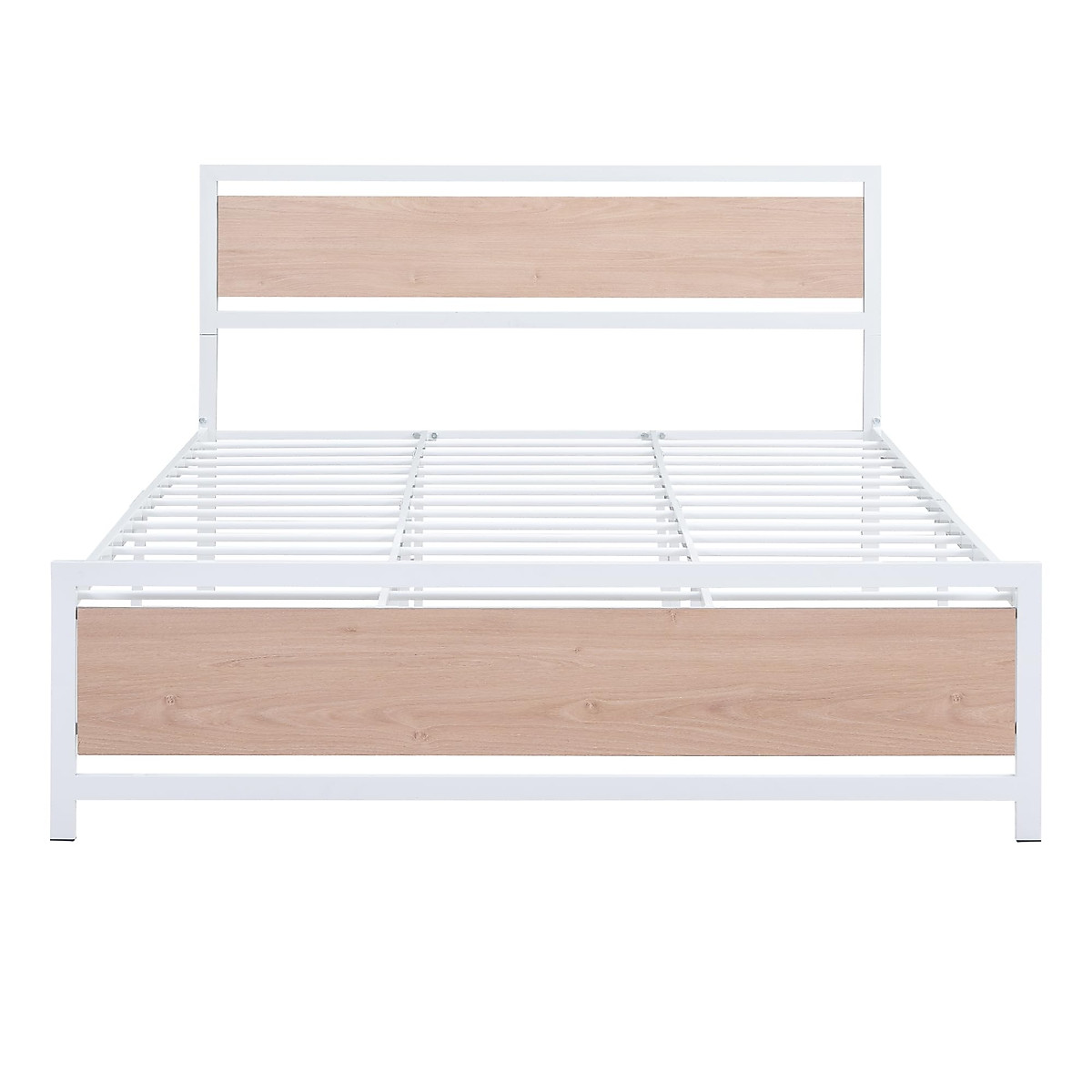 FANYHOME Queen Size Platform Bed, Metal and Wood Bed Frame with Headboard and Footboard, White