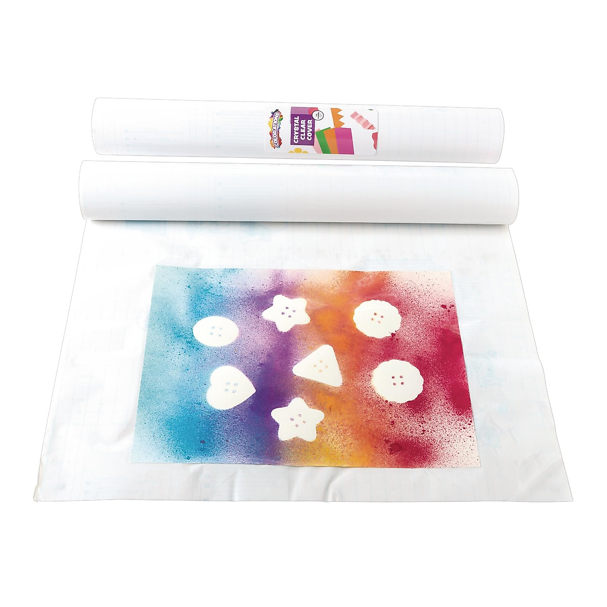 Colorations® Crystal Clear Cover, 18 inches x 65 feet, Protects Artwork, Artwork Saver, Self Adhesive Shelf Liner, Book Cover, Transparent Liner