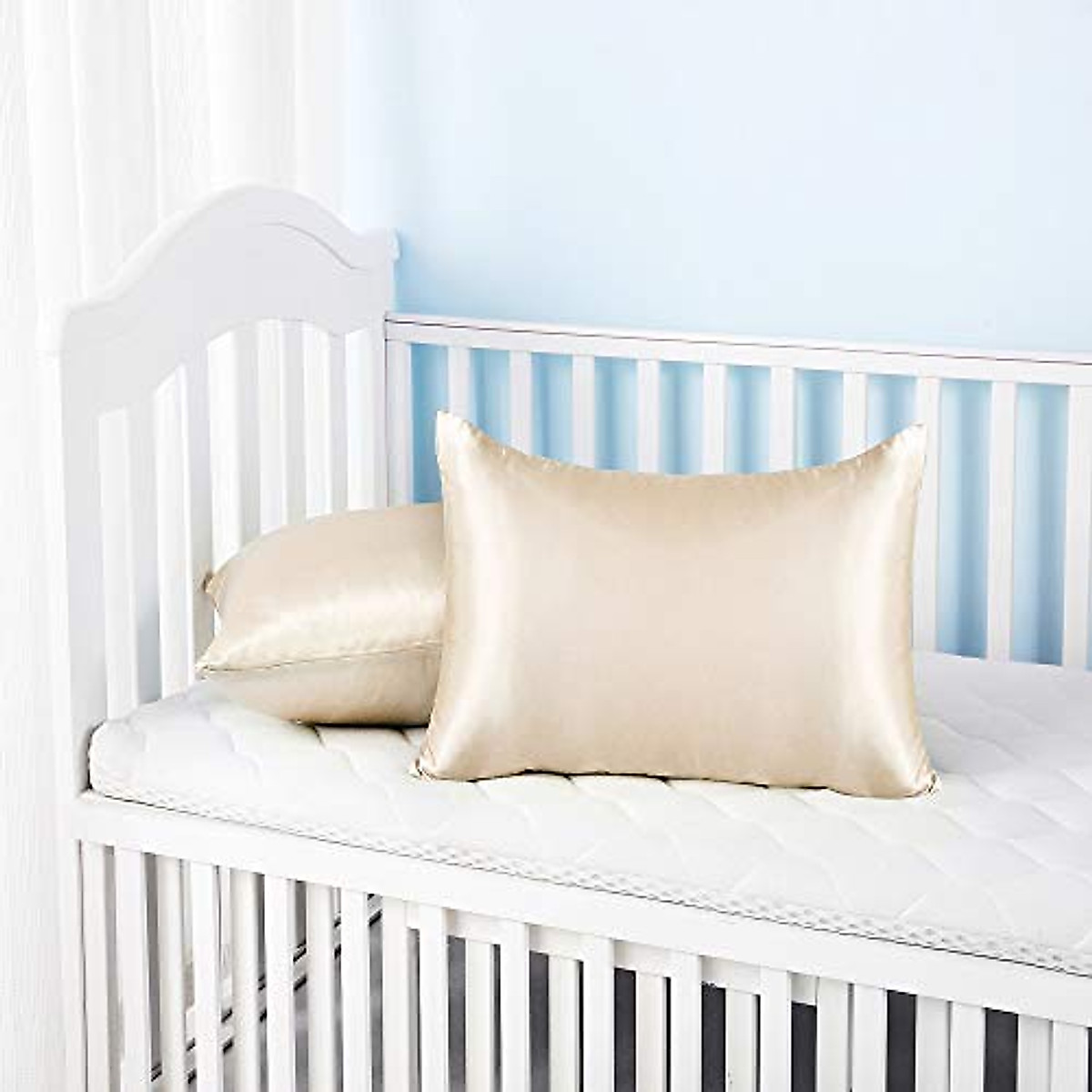 LCBD Silky Satin Toddler Pillowcases Set of 2, Super Soft Travel Pillow Covers, Small Kids Pillow Cases with Envelope Closure, 13"x 18", Champagne