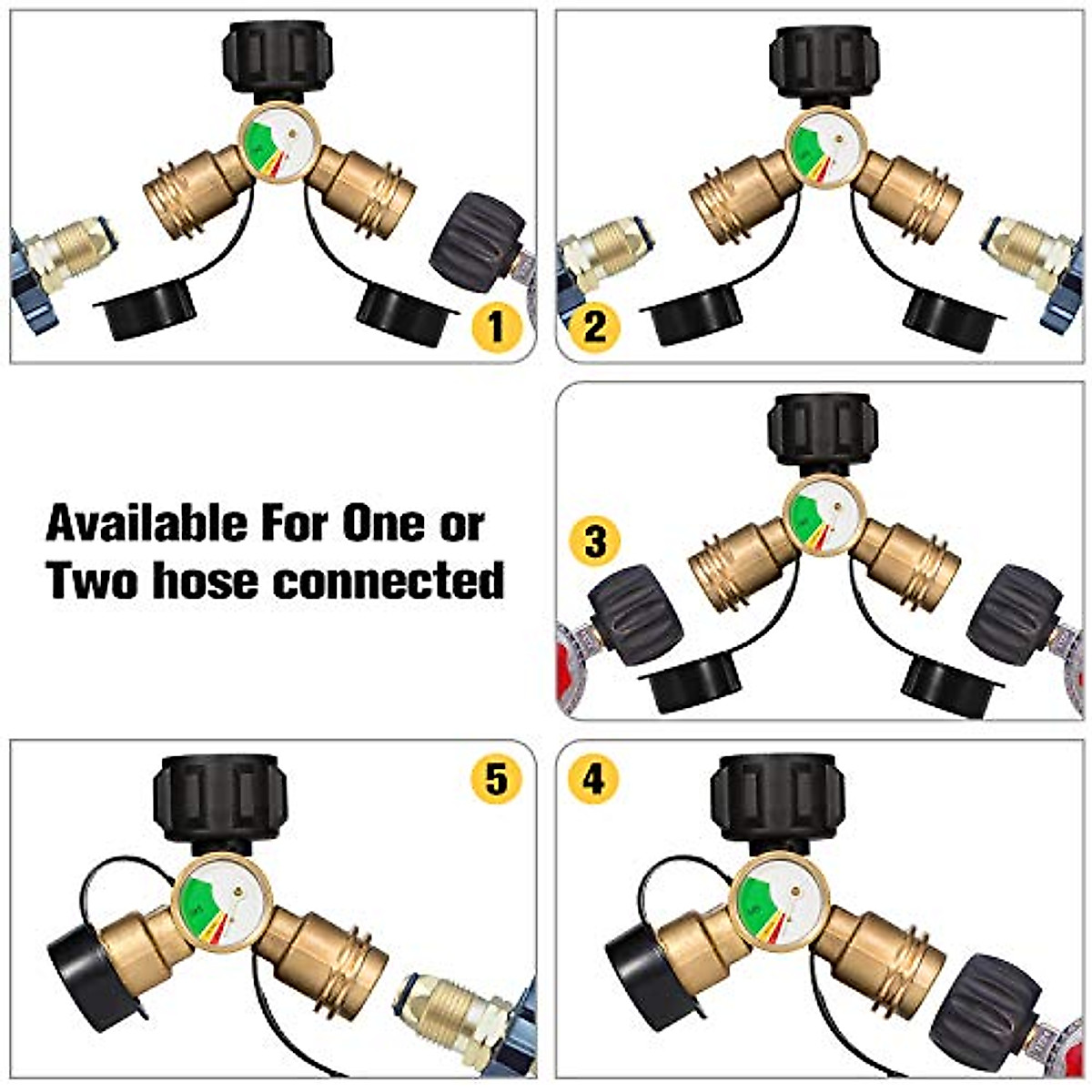 Kohree Propane Splitter, 2 Way Propane Tank Y Splitter Adapter with Gauge, LP Gas Tee Connector Adapter for 20lb Propane Cylinder, BBQ Grill, Gas Burner, Camping Stove, Heater, RV Camper