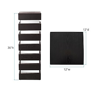 Howard Elliott Stepped Pedestal Accent Table, Black Wood and Mirrored Side End Table for Home Decor, Small Space Pedestal Table for Bedroom, Living Room & Entryway, 12 x 12 x 35.5 Inch, Tall